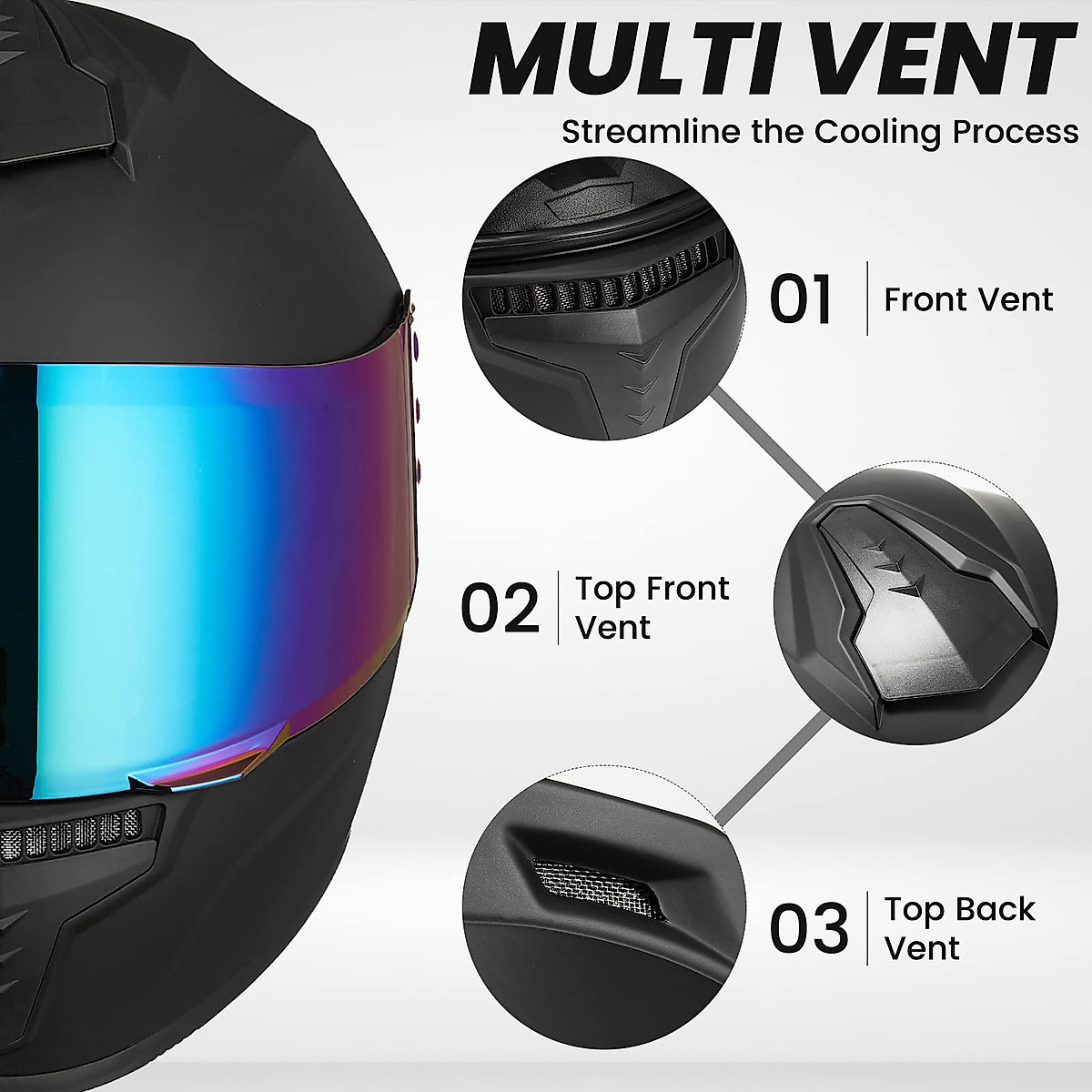 AUBOA Full Face Motorcycle Helmets for Adults Men and Women DOT Street Bike Racing Helmet with Tinted Visor Model MD-813 (Matte Black, L)