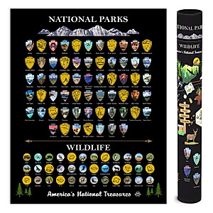 Bright Standards National Parks Scratch Off Map of United States Poster [Includes Wildlife], National Parks Map, US Travel Maps, USA Gifts for Travelers Road Trip Adventure, Fits 16”x20” frame