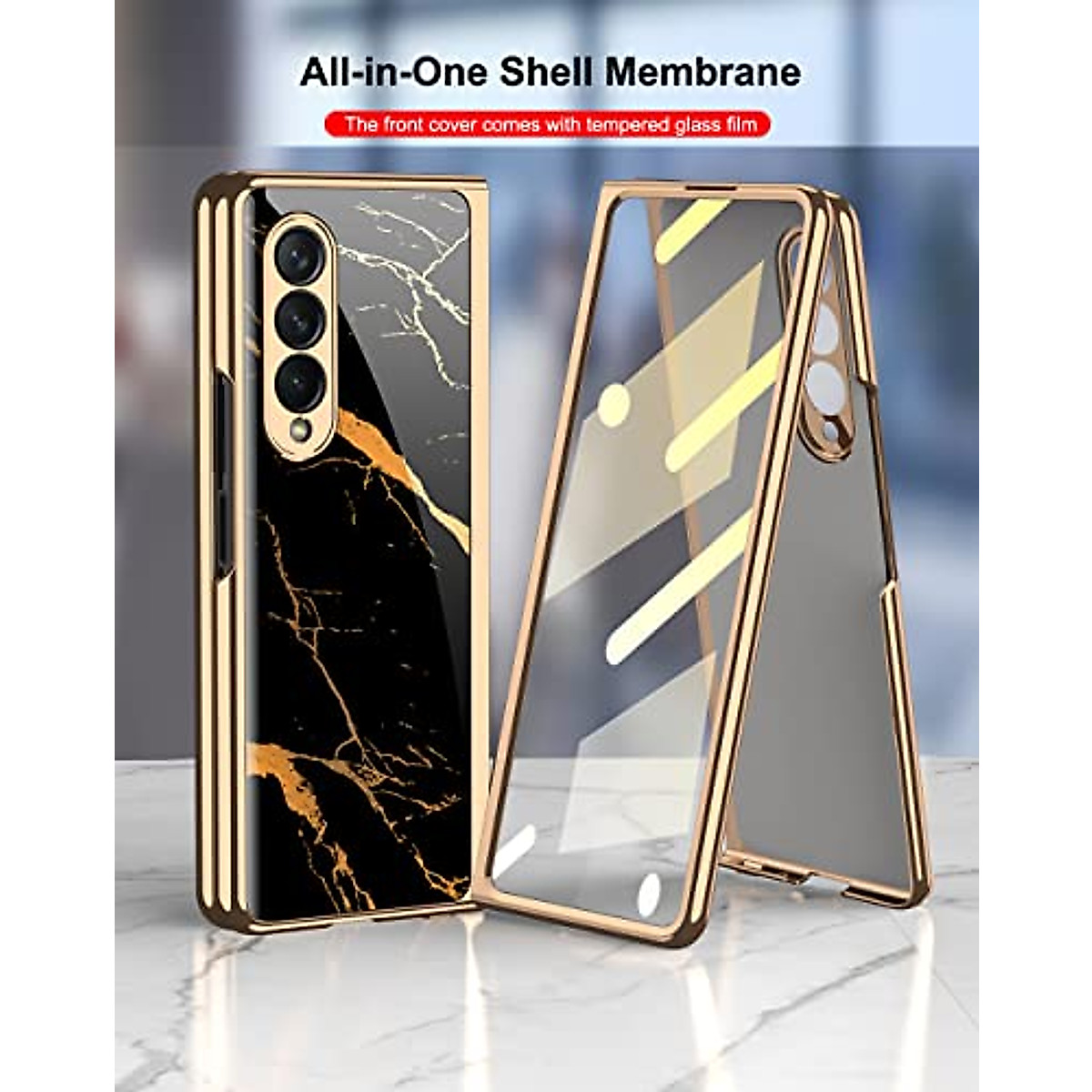 SHIEID Samsung Z Fold 3 Case with Screen Protector, Z Fold 3 Case Ligth Luxury Customization Tempered Glass Phone Case Protective Cover for Samsung Galaxy Z Fold 3 5G, Mechanic