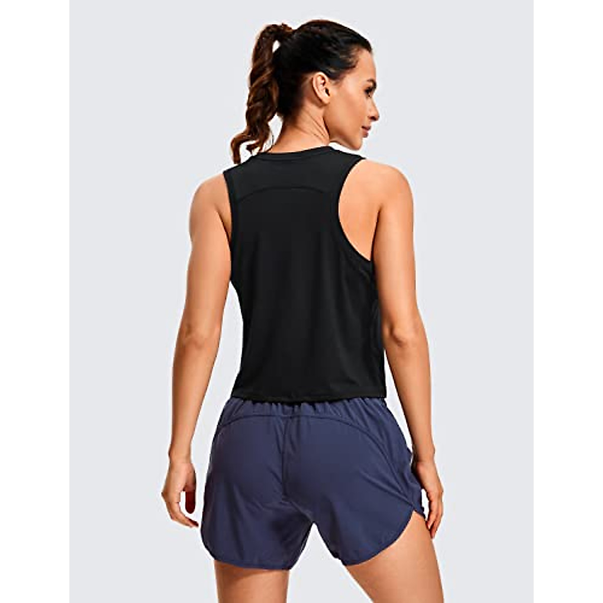 CRZ YOGA Women's Lightweight Racerback Tank Top High Neck Cropped Tank Tops Sleeveless Workout Running Shirts Black Medium