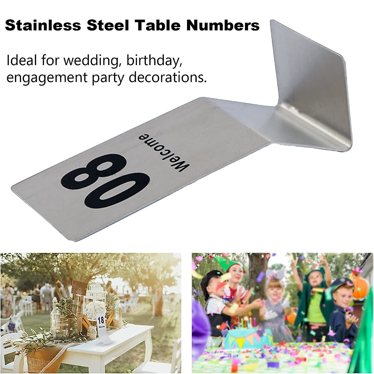 Standing Table Number Cards 1-25 1-50 Place Cards, Stainless Steel Restaurant Weddings Table Numbers Holder With Double-Side Black Numbers, Elegant Tabletop Decorations