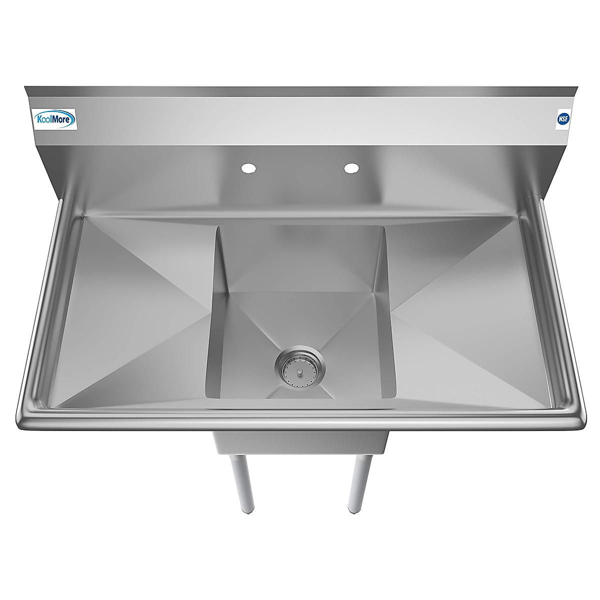 KoolMore 1 Compartment Stainless Steel NSF Commercial Kitchen Prep & Utility Sink with 2 Drainboards - Bowl Size 14" x 16" x 11", Silver
