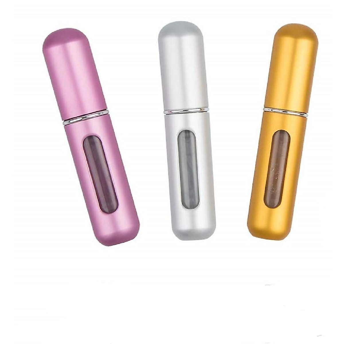 Shuiniba Mini Refillable Perfume Atomizer Bottle, Refillable Perfume Spray, Scent Pump Case, Perfume Atomizer Refillable Travel,5ml, Pink,Gold,Silver - 3PCS