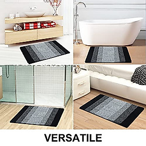 OLANLY Bathroom Rug, Extra Soft Chenille Thick Absorbent Shaggy Mat, Non-Slip Machine Wash Dry Plush Bath Mats for Bathroom, Tub and Shower (36 x 24 Inch, Black)