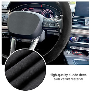 Carodi Car Suede Steering Wheel Cover Car Non-Slip Leather Car Interior Fitting 15-inch Universal