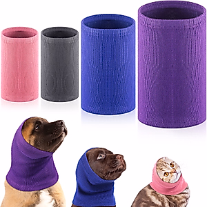 Saintrygo 4 Pcs 3 Size Snoods for Dogs Pet Dog Ear Wrap Cover Dog Sound Proof Ear Muffs for Dogs Barking and Bathing Warm Winter Dog Ear Scarf for Calming Pet(Gray, Pink, Blue, Purple)