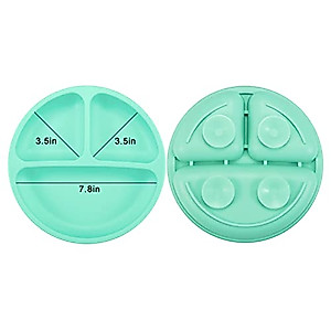 PandaEar Silicone Suction Plate for Baby| Divided Unbreakable Toddler Plate Baby Food Plate with Spoon and Fork, Non-Slip, Non-Toxic, BPA Free, Dishwasher and Microwave Safe (Green)