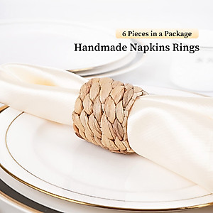 Woven Napkin Rings Set of 6, Farmhouse Napkin Rings Handmade by Natural Water Hyacinth, Fabric Napkin Rings for Thanksgiving, Party, Wedding, Supplies for Dinner Table Decoration