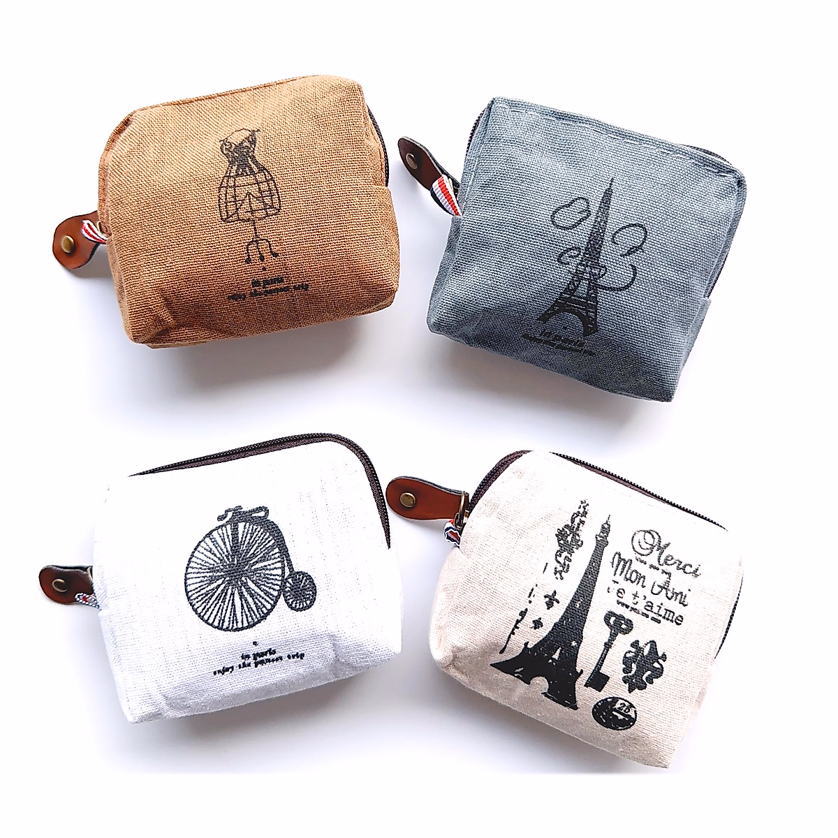 iToolai Canvas Coin Bags Women's Small Change Cash Purse Wallets (Set of 4, Paris)