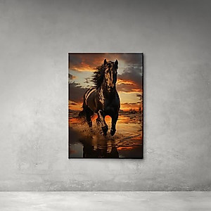 Majestic Black Stallion Galloping In The Clouds, Black Horse On Salt Flats, Canvas Print, Black Horse Print, Black Horse Wall Art, Canvas, Home Decor