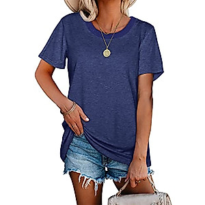 Summer Tops for Women Comfy Short Sleeve Tunic Tees Navy M