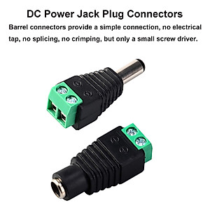 (Real 18AWG 43x2pcs Strands) 10 Pairs DC Power Pigtail Cable 12V 5A Male & Female + 10 Pairs DC Power Jack Plug Adapter barrel Connector for CCTV Home Security Surveillance by MILAPEAK (2.1mm x 5.5mm)