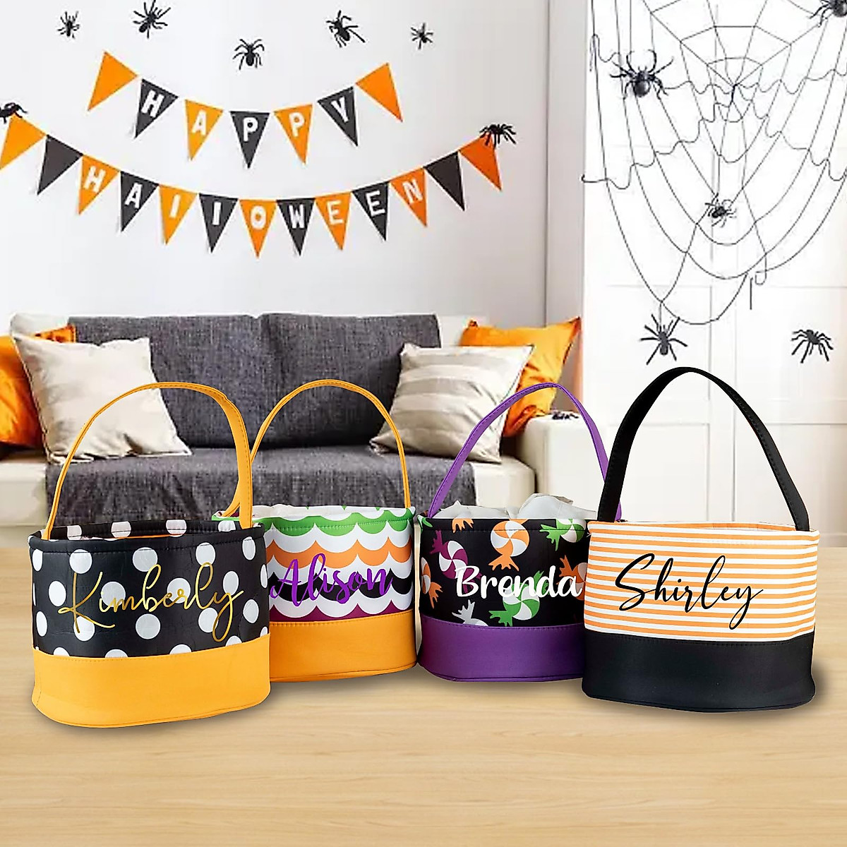 Personalized Halloween Trick or Treat Bag, Monogram Halloween Bucket, Custom Printed Name Candy Bag, Halloween Candy Basket, Halloween Gifts Basket, Spooky Candy Basket for Kids, Party Gifts for Kids