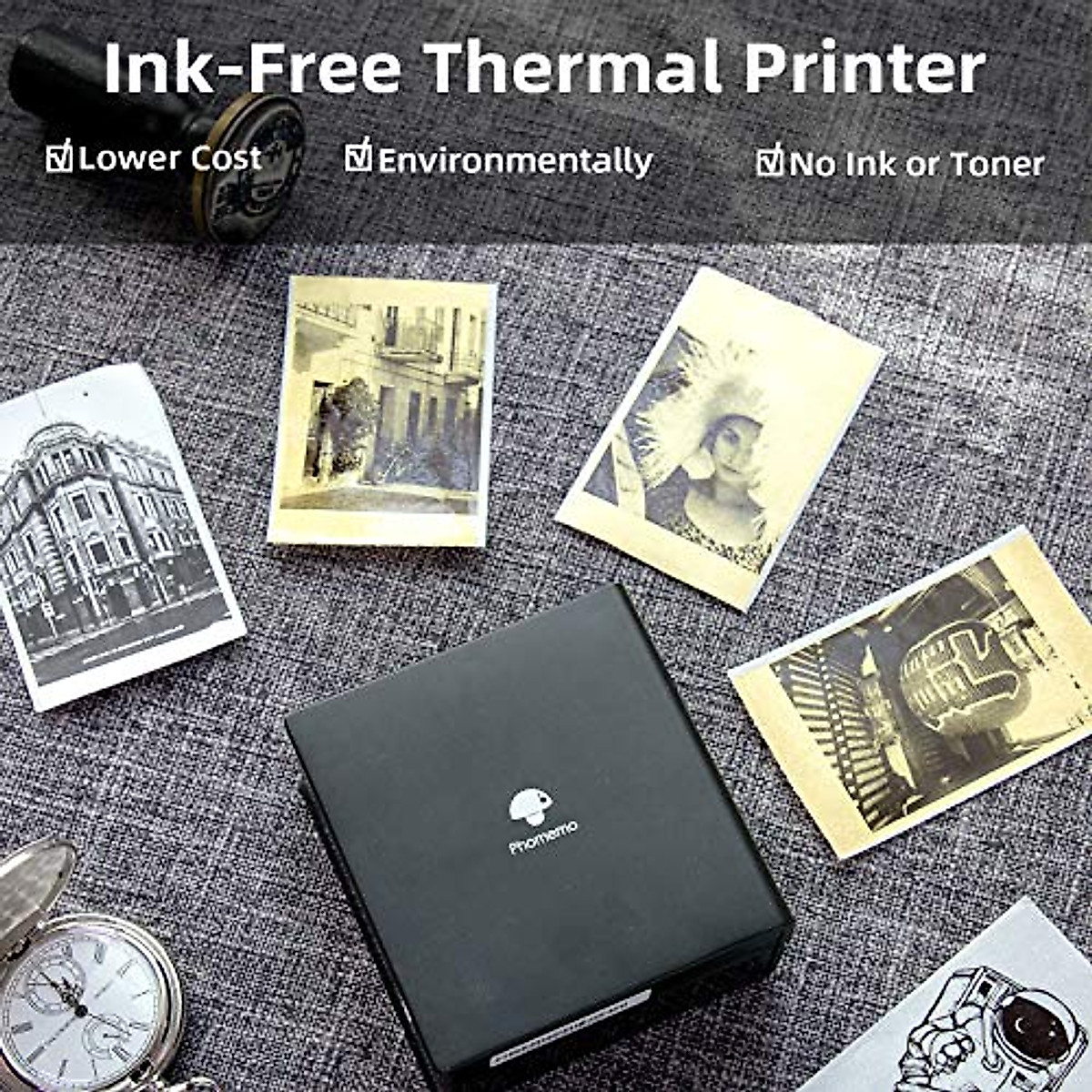 Phomemo M02 Wireless Sticker Printer, Portable Bluetooth Photo Printer Pocket Thermal Sticker Maker Mobile Printer, Compatible with iOS and Android, for Print Photo, Journal, Fun, Black and White