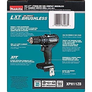 Makita XPH11ZB-R 18V LXT Lithium-Ion Brushless Sub-Compact 1/2 in. Cordless Hammer Drill Driver (Tool Only) (Renewed)