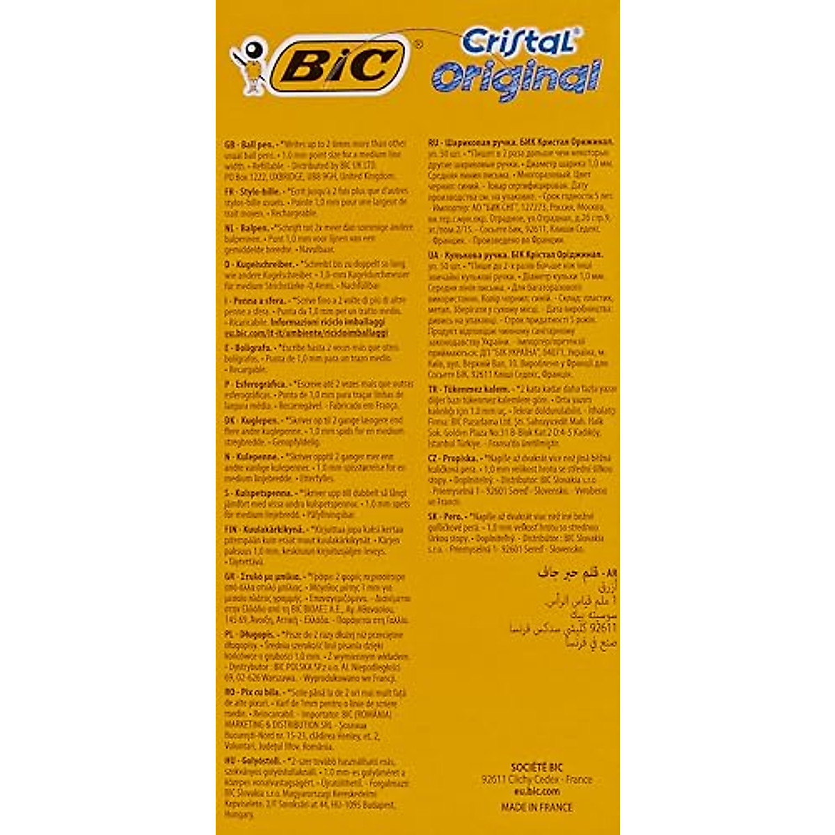 Bic Cristal Original Ballpoint Pens, Medium Point (1.0 mm) Every-Day Writing Pens with Clear Barrel, Blue, Box of 50