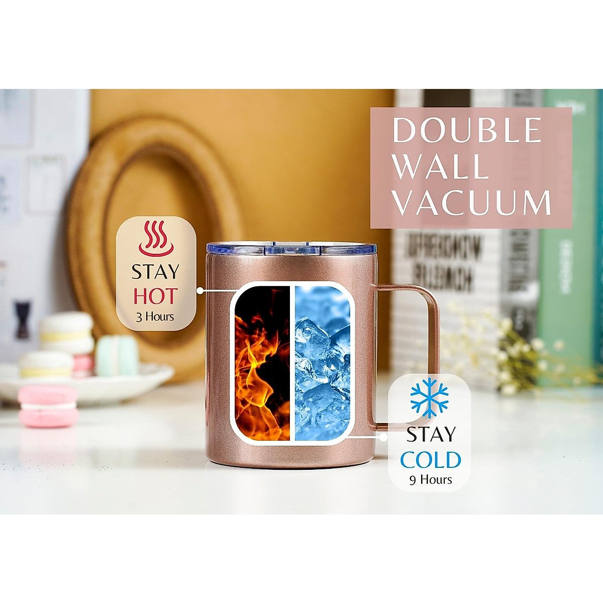 Onebttl Piano Teacher Gift for Women, 12oz/350ml Stainless Steel Insulated Coffee Mug with Lid - Rosegold