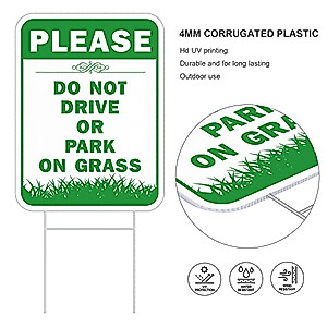 Please Do Not Drive Or Park On Grass Sign, 2Pack Keep Off The Grass Yard Sign with Metal Wire H-Stakes, 16" x12" Stay Off Grass Signs Double Sided UVresistance, Waterproof, Easy to Install