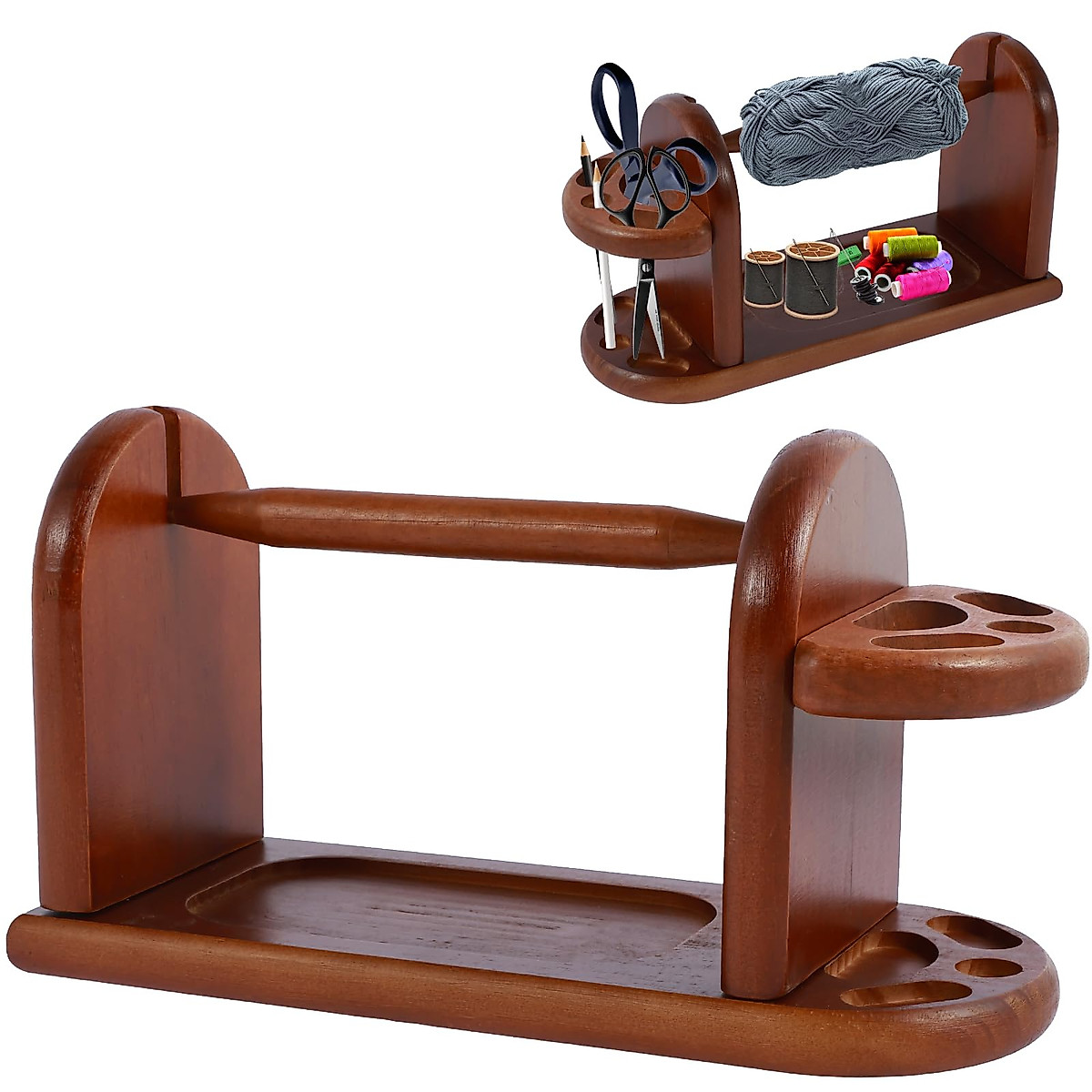 Wooden Yarn Ball Holder Knitting Crochet Yarn Rack Stand with Slots Horizontal Yarn Spinner Yarn Holder Stable Yarn Ball Dispenser Wood Yarn Spinner Holder for Crochet and Knitting