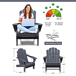 Aoorun Adirondack Chairs Folding Adirondack Chair，Plastic Adirondack Chairs seat Width 21.3"，fire Pit Chairs for Outside firepit Area Lifetime，All Weather Resistant and Durable -Grey