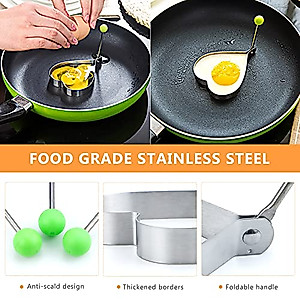 5 Pack Egg Rings, LEEFONE Stainless Steel Pancake Mold Set with Handle, Non-Stick Egg Maker Molds for Griddle Frying Cooking