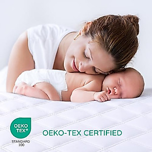 Yoofoss Waterproof Crib Mattress Protector, Quilted Fitted Crib Mattress Pad, Ultra Soft Breathable Toddler Mattress Protector Baby Crib Mattress Cover (52''x28'')