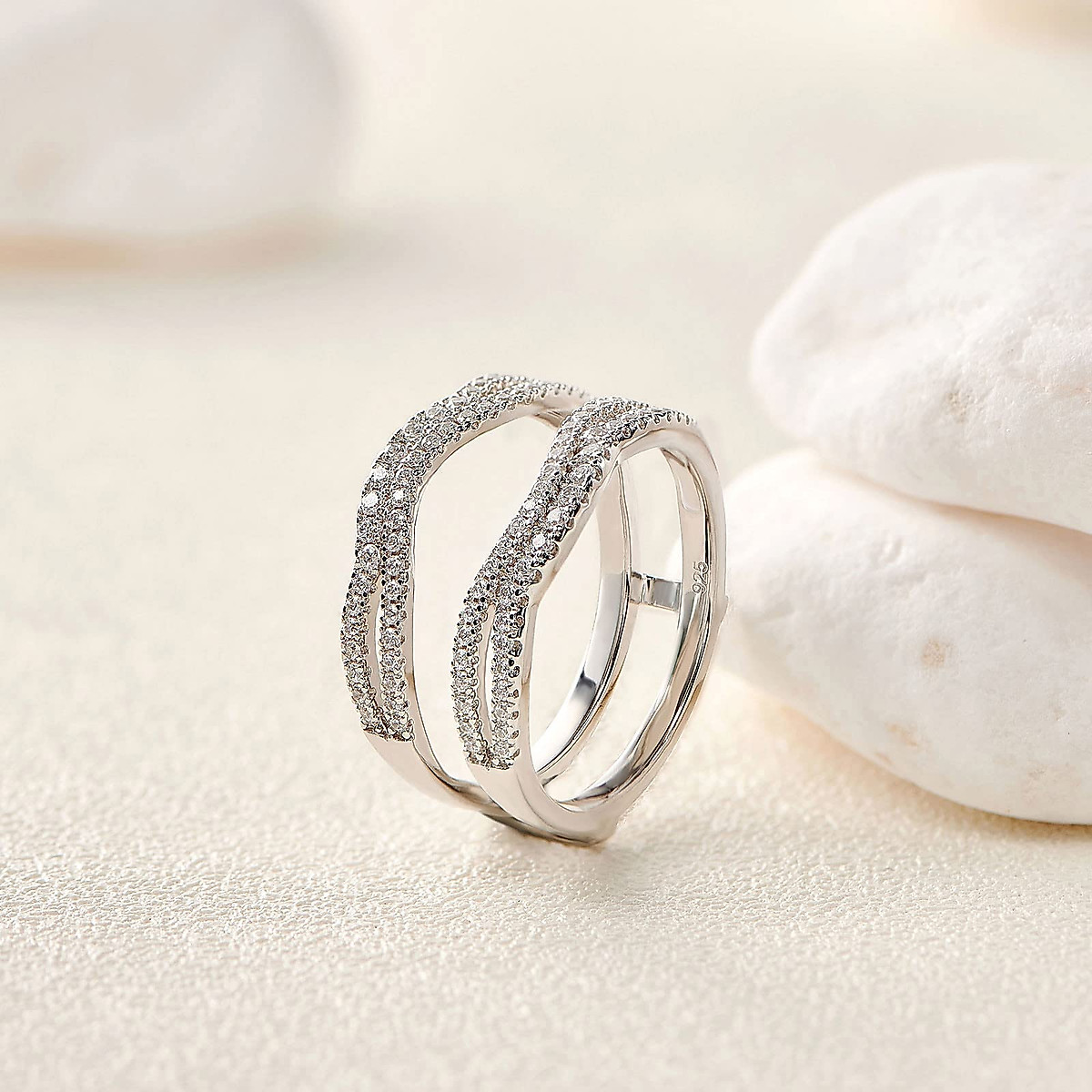 Newshe Jewellery Bridal Ring Enhancer for Engagement Rings AAAAA Cz Wedding Band for Women Eternity Ring Guard Size 8