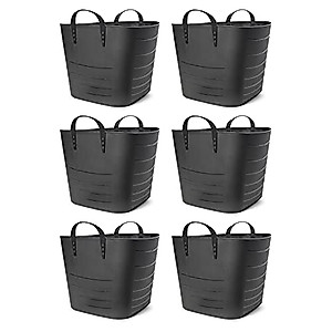 Life Story Flexible Tub Basket 25 Liter/6.6 Gallon Plastic Multifunction Storage Tote Bin with Handles, Black (6 Pack)