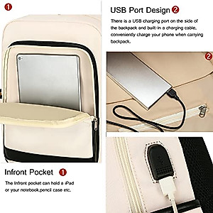 LEDAOU School Backpack for Teen Girls with Fanny Pack Laptop Backpacks 15.6 inch Daypack Women Bookbag School Bag for College Travel (Beige)