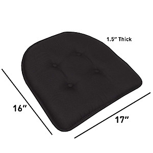 Sweet Home Collection Chair Cushion Memory Foam Pads Tufted Slip Non Skid Rubber Back U-Shaped 17" x 16" Seat Cover, 4 Count (Pack of 1), Black
