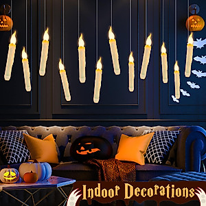 BAYSING 12Pack Halloween Decorations Floating LED Candles with Wand Remote Control, Battery Operated Hanging Taper, Halloween Decor Candles, Indoor Outdoor Home Table Church Wedding Decor
