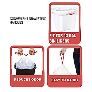 BEIDOU-PAC Trash Bags 13 Gallon Drawstring, 100 Count, Multifold Roll Garbage Bags, Tall Kitchen Trash Bag, Odorless & Extra strength White Plastic Food Scrap Bag for Home Office Bathroom Kitchen Bins