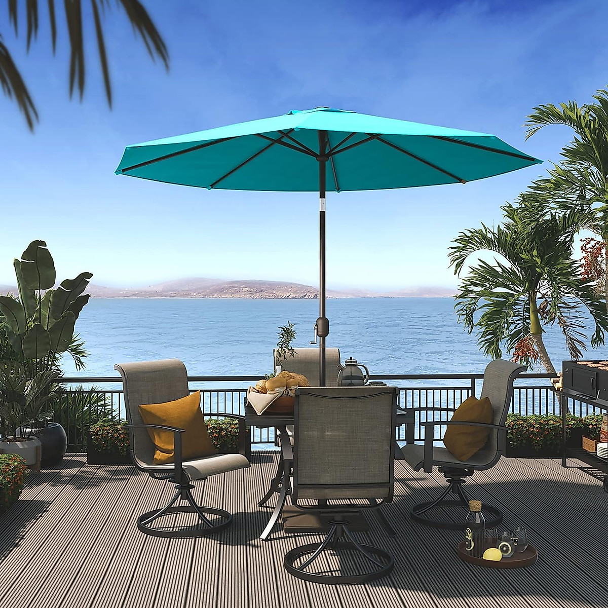 Grand patio 9 FT Enhanced Patio Umbrella with 8 Ribs, Table Market Umbrella with Crank/Tilt, Outdoor Shades for Pool Garden Yard Deck Beach, Blue