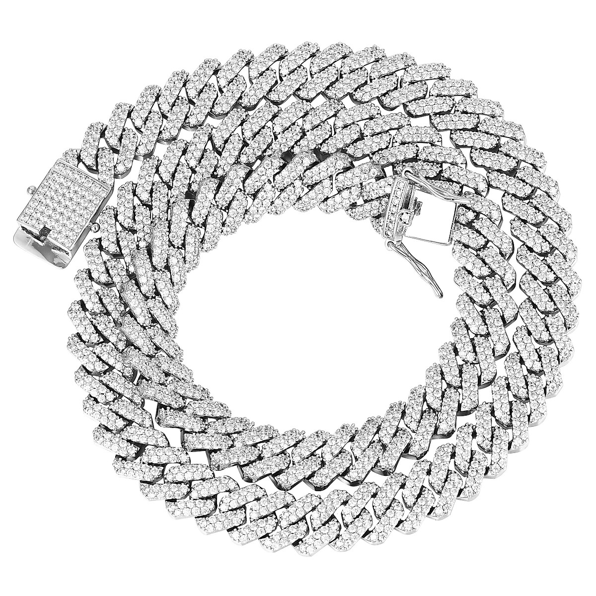 GOLD IDEA JEWELRY Hip Hop Heavy 14k Gold Plated /white gold Plated Full Iced Out Miami Cuban Link Chain Necklace / Bracelet 12MM (White Gold Plated, 20)