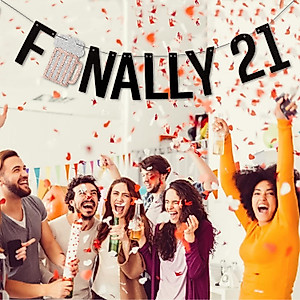 Party101 Finally 21 Banner - 21st Birthday Decorations for Her - Black & Rose Gold Glitter 21 Birthday Decorations for Her- Happy 21st Birthday Decorations for Women - 21st Birthday Banner