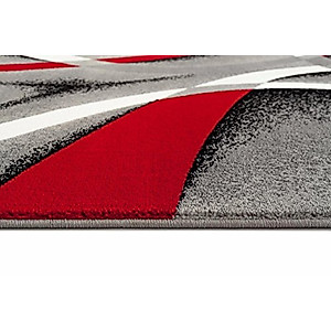 LUXE WEAVERS 2305 Gray Black Red White Swirls 6 feet 5 inch Diameter Modern Abstract Area Rug