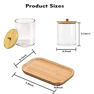 BAOFUFU Qtip Holder Bathroom Organizer Acrylic Apothecary Jars with Bamboo Tray for Cotton Ball Pad Holds Floss Small Items Bamboo Bathroom Accessories Restroom Organization 3Pack