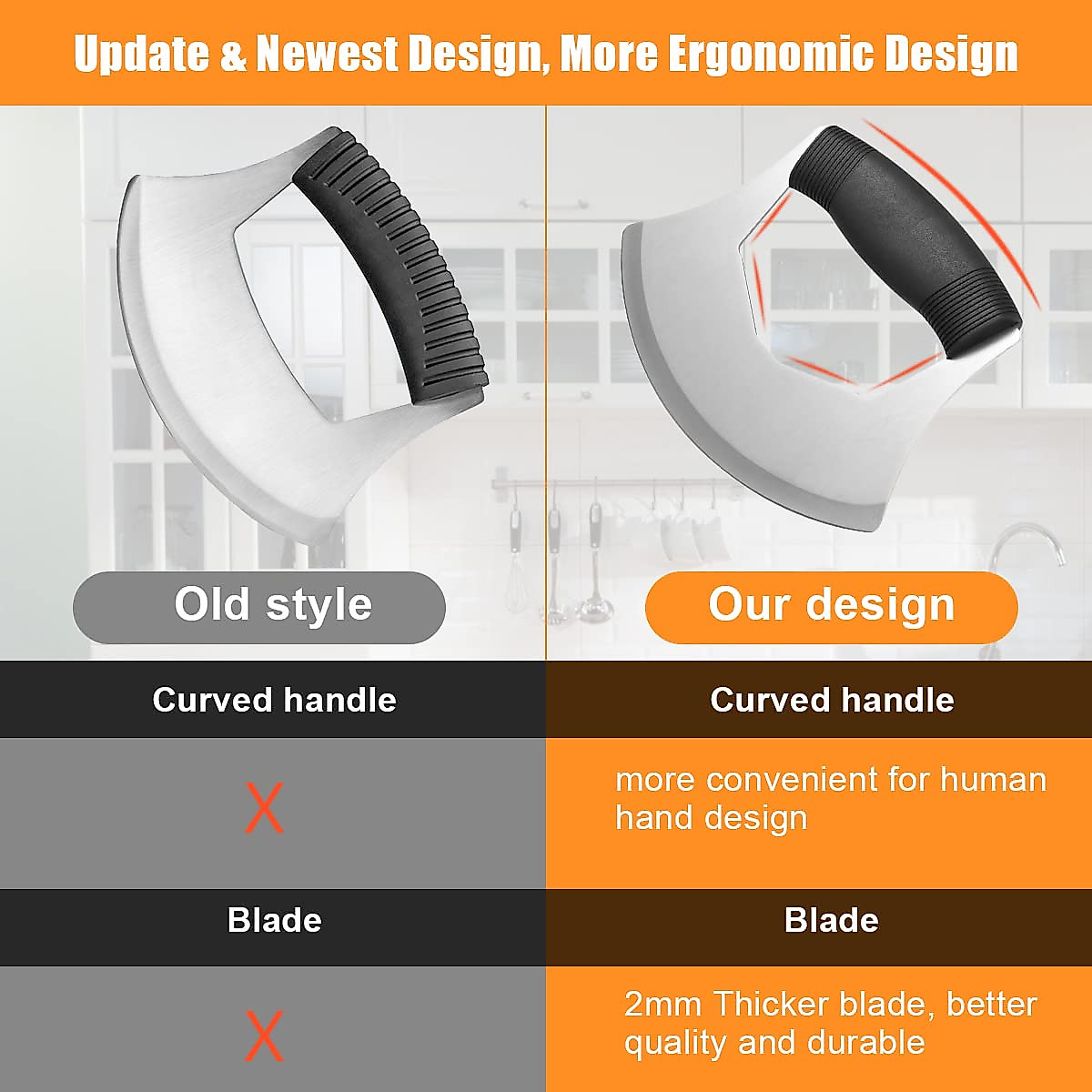 Luxiv Mezzaluna Knife Salad Chopper, Salad Chopper Stainless Steel Mezzaluna Knife with Protection Cover Vegetable Chopper Mincing Knife for Pizza, Cheese, Onion, Carrot, Pepper, Garlic (black)