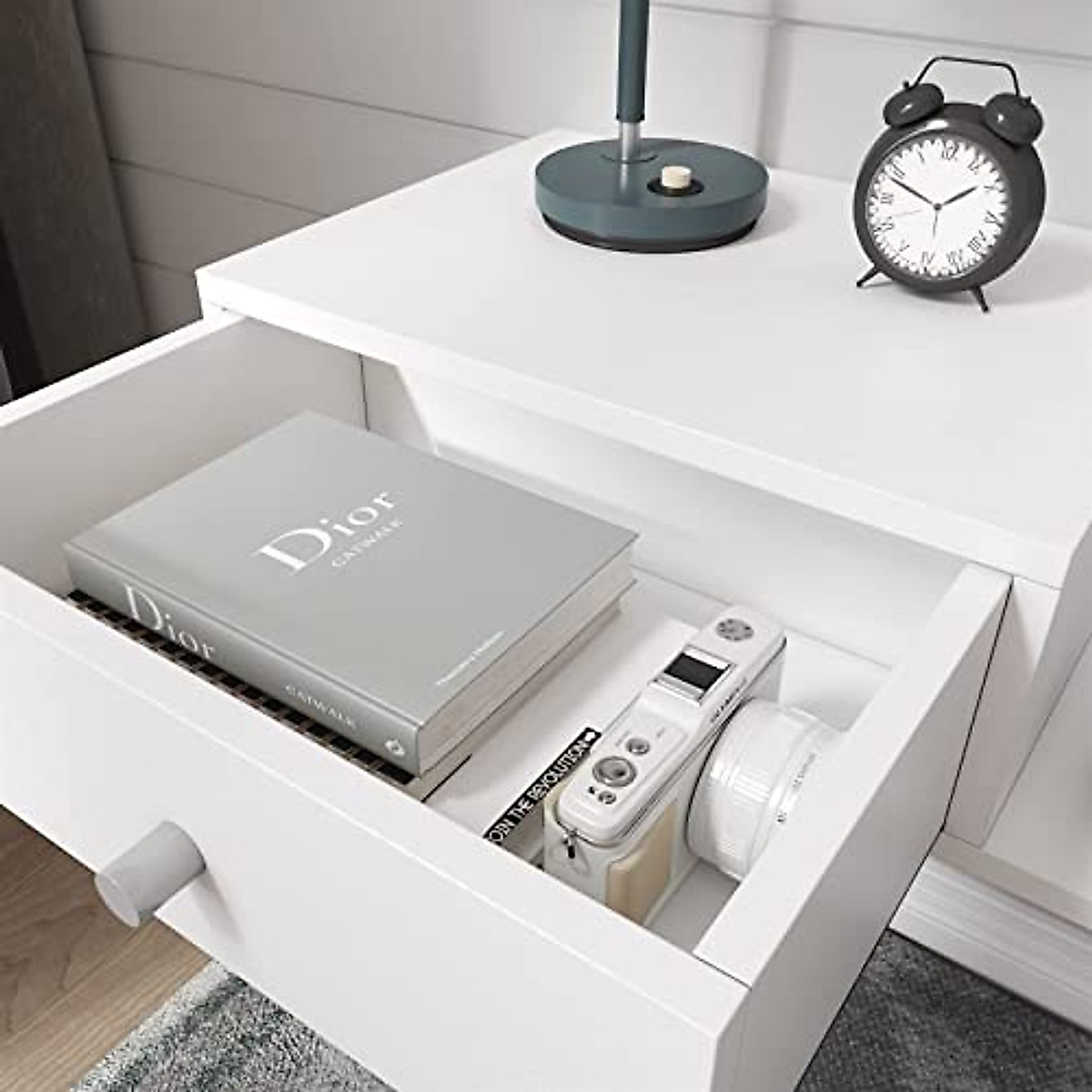 HIGOH Bedside Table Wall Mounted Bedside Table, Floating Bedside Table with Drawer Storage Cabinet for Living Room Bedroom