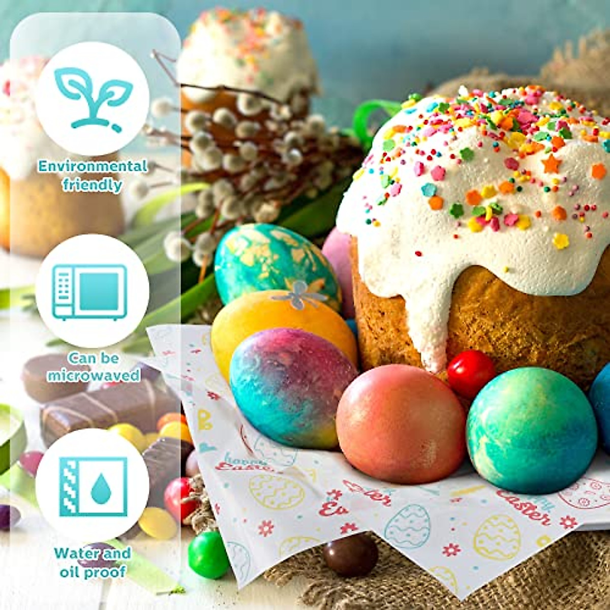 150 Pieces Easter Wax Paper Sheets Wrap Paper Easter Egg Butterfly Grease Resistant Paper Liners Waterproof Paper Food Wrap Wrapping Tissue for Easter Kitchen Handmade Food