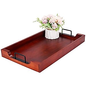 Large Ottoman Tray with Handles - Wooden Serving Trays for Ottomans - Farmhouse Tray for Ottoman - Wood Trays for Coffee Table - Wood Tray Ottoman Trays Home Decor - Rustic Wood Tray