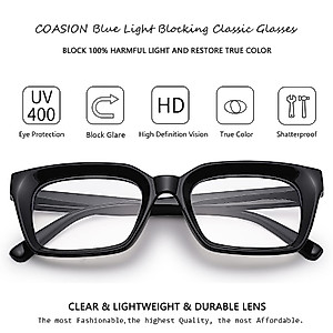 COASION Blue Light Blocking Eyeglasses Classic Thick Square Rim Frame Eyewear for Women Men (Bright Black)
