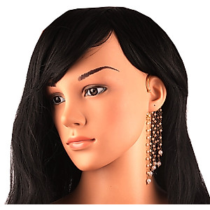 Touchstone Indian bollywood innovative ear shape lucrative look faux pearls hangings long bridal chandelier designer jewelry earrings for women in gold tone.