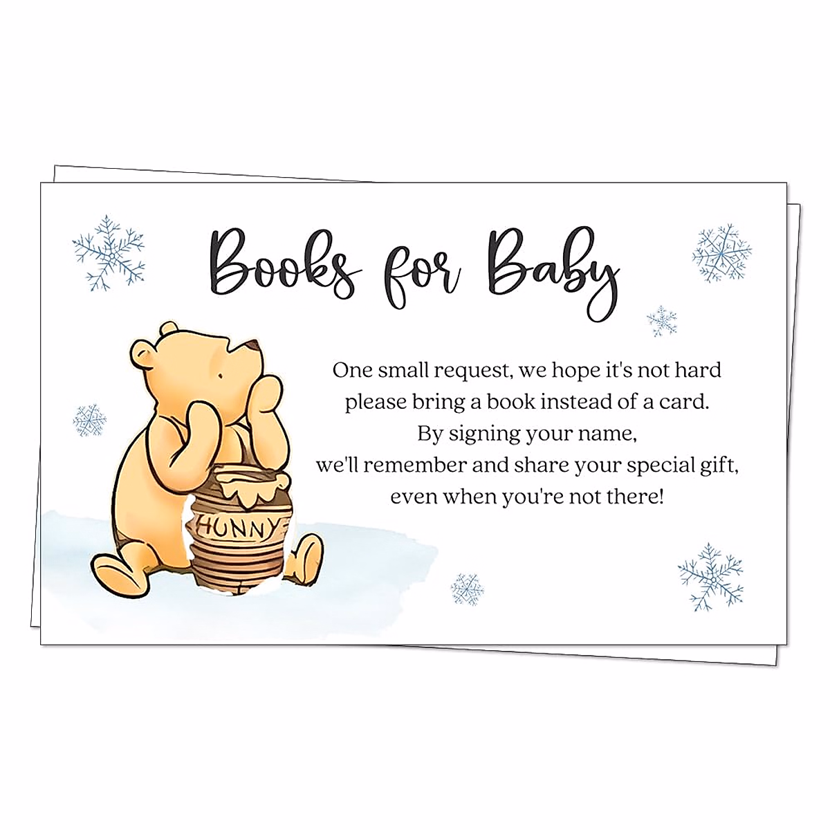 Winnie the Pooh Baby Shower Bring A Book Insert Little Library Collection Pooh Bear Winter Snow Snowflakes Vintage Nostalgic Unisex Gender Neutral Printed Cards (25 Count)