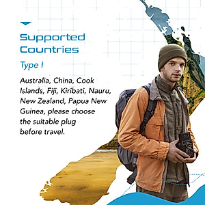 Ceptics Australia, China Travel Adapter - 5 Input with 20W PD-QC 3.1A Dual USB-C and USB - Ultra Compact - Light Weight - USA to Any Type I Countries Such as New Zealand, Argentina and More