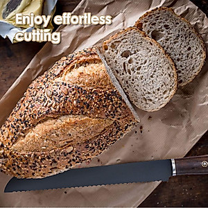 LASTOOLS 9 Inches Bread Knife Serrated Edge, Birthday Cake Knife Gift Box Package High Carbon Stainless Steel Forged Cutter for Homemade Crusty Bread