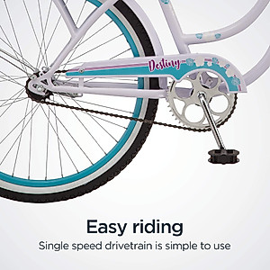 Schwinn Destiny Beach Cruiser Bike for Men Women, Ages 8 Up or Rider Height 4'8" to 5'6", 24-Inch Wheels, Single Speed, Rear Cargo Rack, Purple