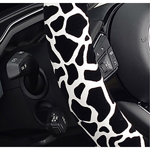 ZHOL Cow Print Steering Wheel Cover, Universal 15 inch Breathable Microfiber Leather Anti-Slip Car Steering Wheel Protector for Women Men, Black&White