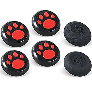 9CDeer Performance Joystick Analog Stick Thumb Grips Set of 6 Compatible with PS5, PS4, Xbox Series X/S Xbox One, Switch Pro Controller Cat's Paw Black & Red