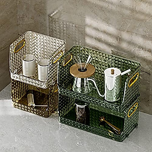 Makeup Organizer 2 pack,12.6-Inches long,6-inches Tall,Stackable Bathroom Organizer,Skin Care Organizer,Waterproof and Dustproof Makeup Holder,Ideal for Vanity,Bathroom and Kitchen…